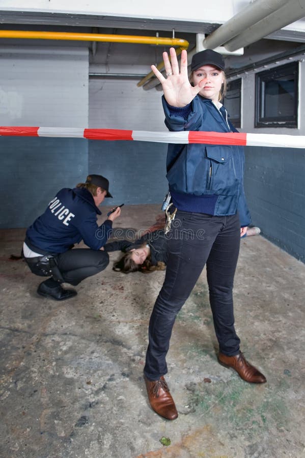 Stop stock image. Image of cordon, policewoman, kneeling - 14989557