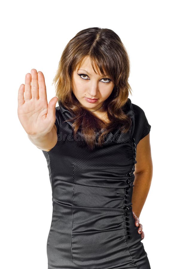 Beautiful Girl with Stop Sign Stock Photo - Image of emotional ...