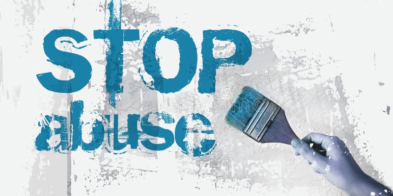 Stop Abuse Hand with Paintbrush on the Grunge White Wall Stock Photo ...