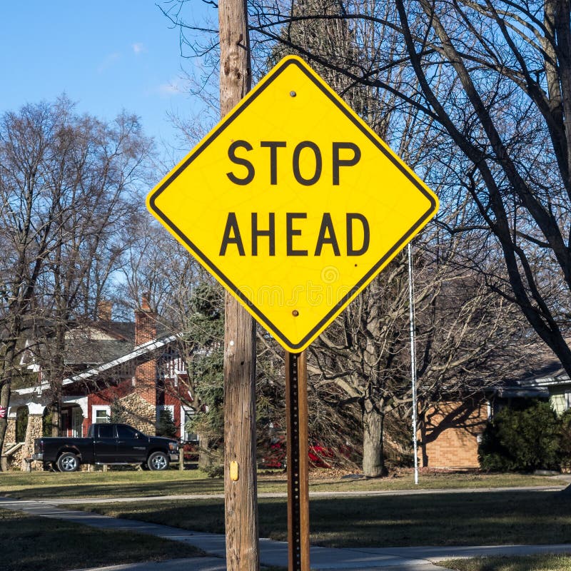 Stop Ahead roadsign stock photo. Image of neighborhood - 90564728