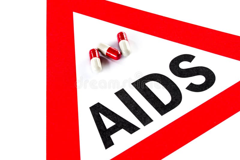 Stop AIDS and HIV, Capsule with Warning Sign Stock Image - Image of ...