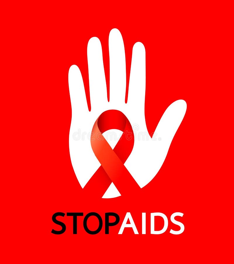 Stop Aids Sign With White Hand And Red Ribbon Stock Vector