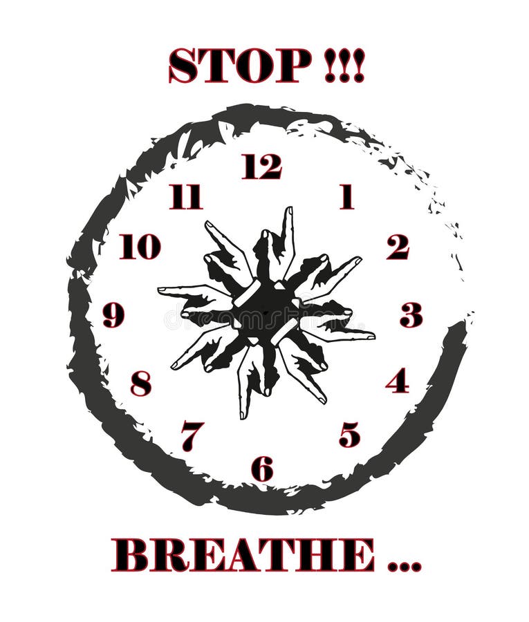 Stop and Breathe Round Clock Pointing Fingers Illustration Design Stock ...