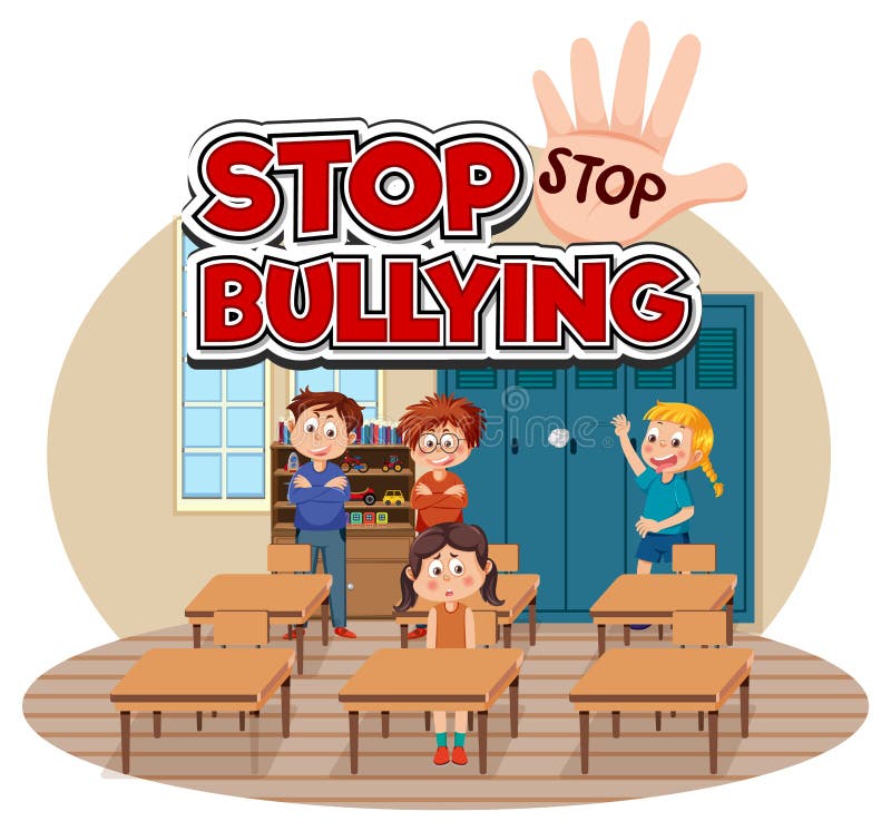 Stop Bullying Text with Cartoon Character Stock Vector - Illustration ...