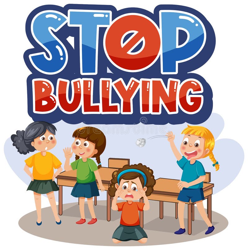 Stop Bullying Text with Cartoon Character Stock Vector - Illustration ...