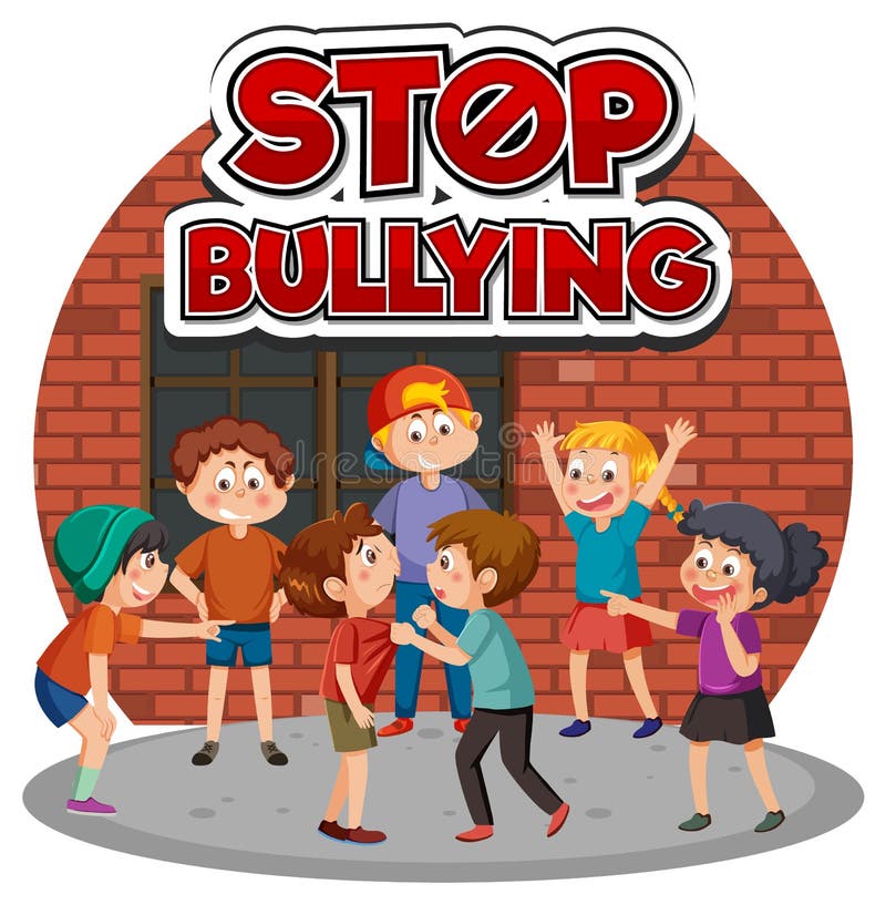 Stop Bullying Text with Cartoon Character Stock Vector - Illustration ...