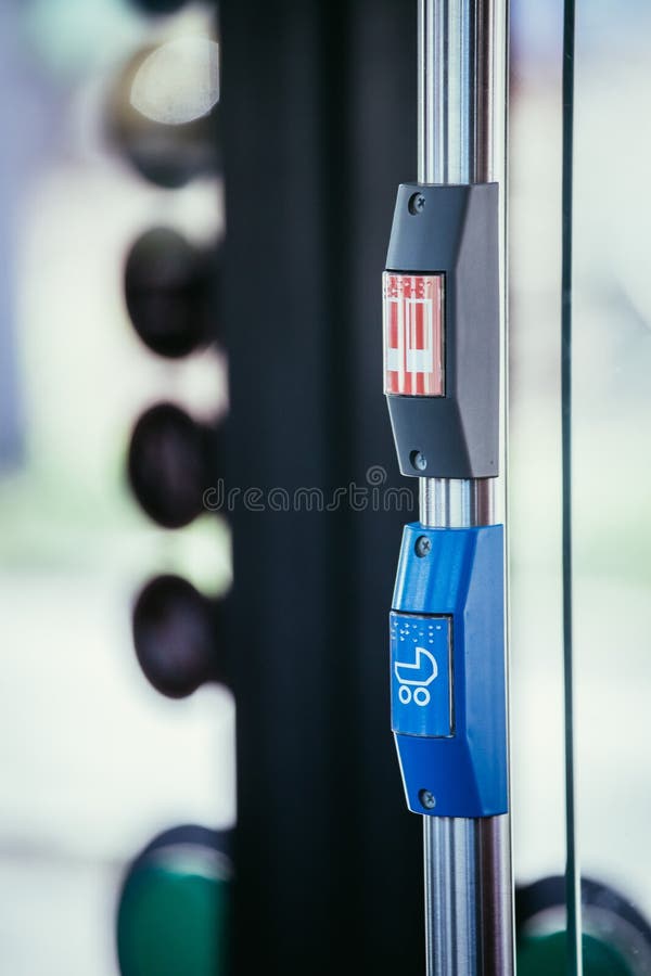 Stop Button in a Bus, Public Transport, Blurry Stock Photo - Image of ...
