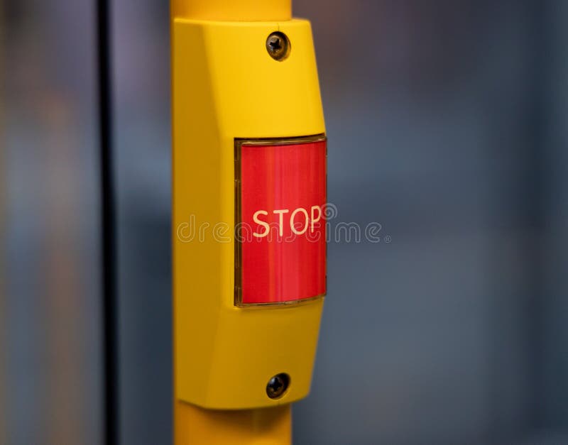 Stop button on city bus stock photo. Image of bell, gesture - 166170372