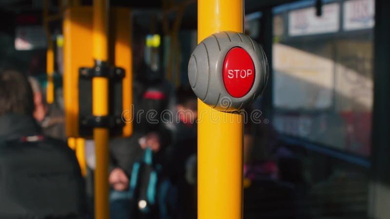 Stop Button on the Handrail of Public Transport at a Place for the ...