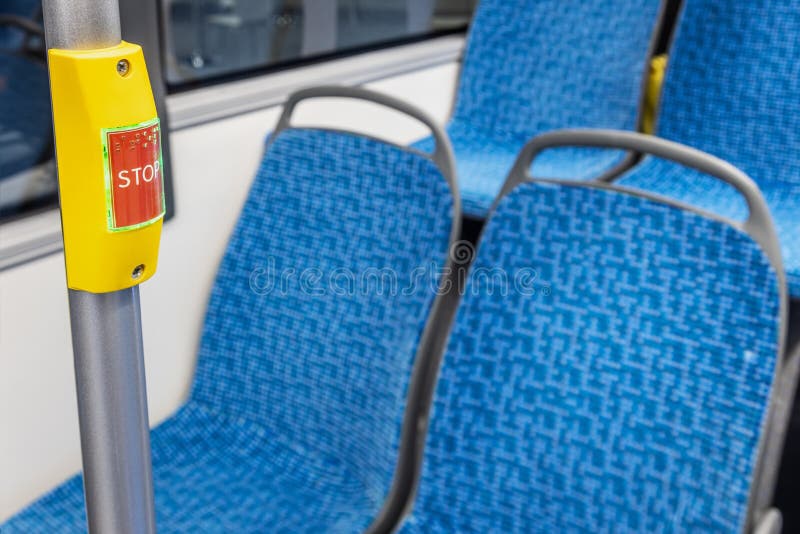 Stop Button Modern and Comfortable Interior of the City Bus Stock Image ...