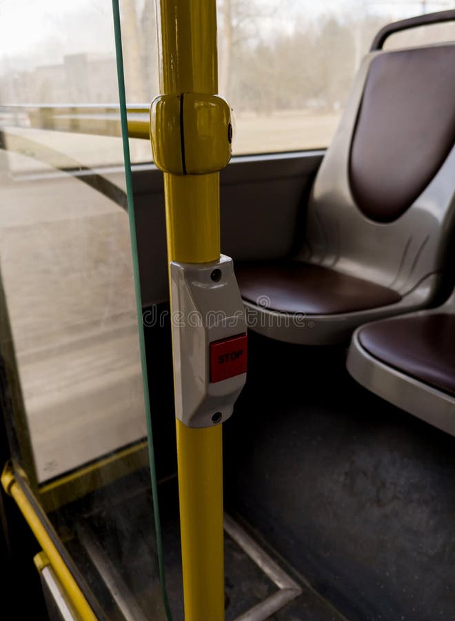 Stop button in public bus stock image. Image of system - 370548811