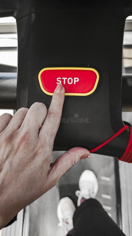The Stop Button on the Treadmill is in Close-up Stock Photo - Image of ...