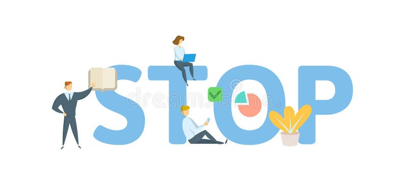 STOP. Concept with People, Letters and Icons. Flat Vector Illustration ... STOP. Concept with People, Letters and Icons. Flat Vector Illustration ...
