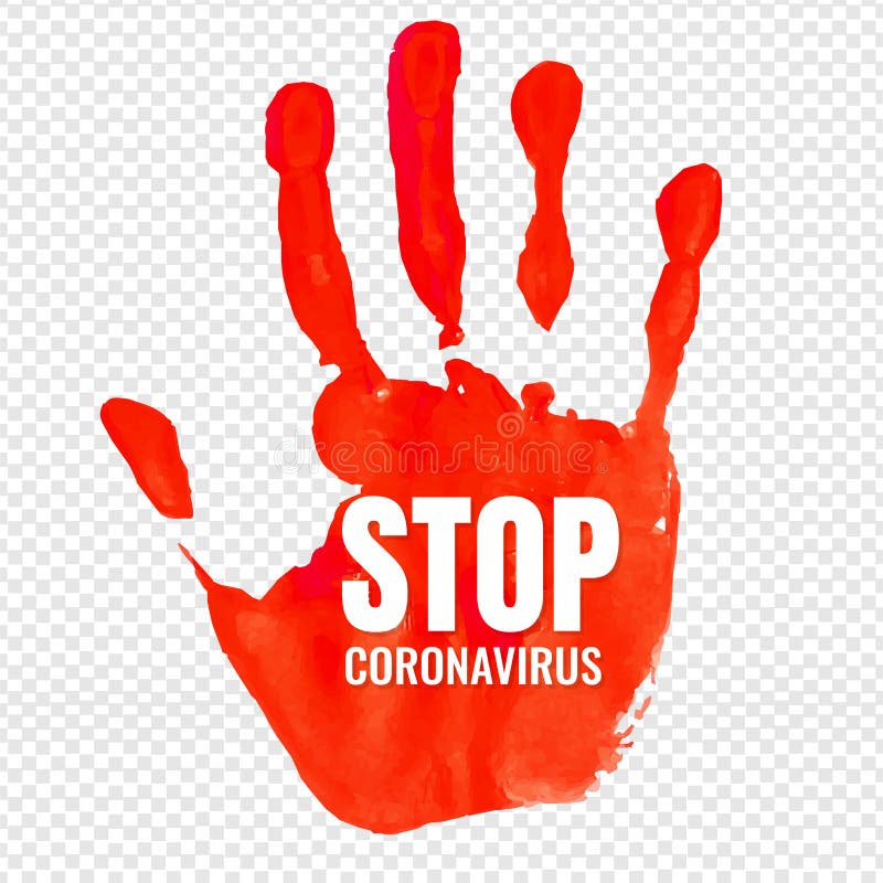 Stop Corona Virus Banner with Hand Print Transparent Background Stock ...