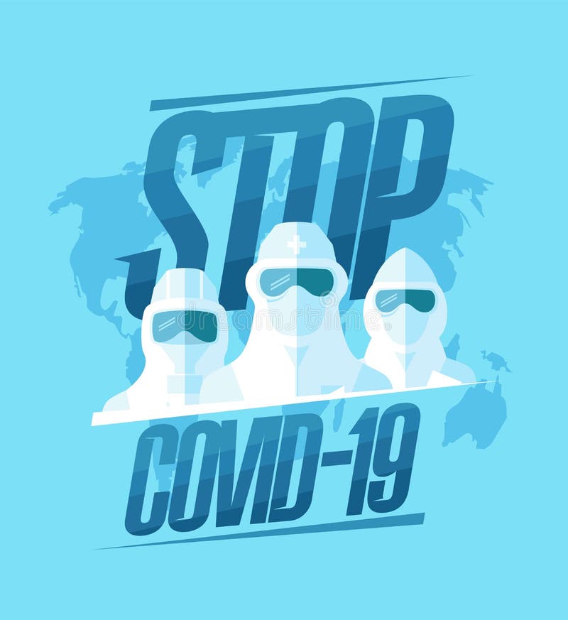 Stop Covid-19 Flat Poster with Scientist Dressed in Protective Suits ...
