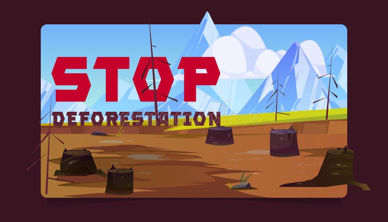 Stop Deforestation Cartoon Banner, Tree Stumps Stock Vector ...