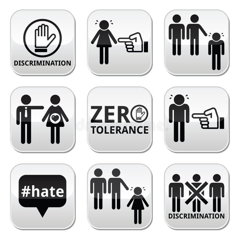 Stop Discrimination Of Men, And Women Buttons Set Stock Illustration ...