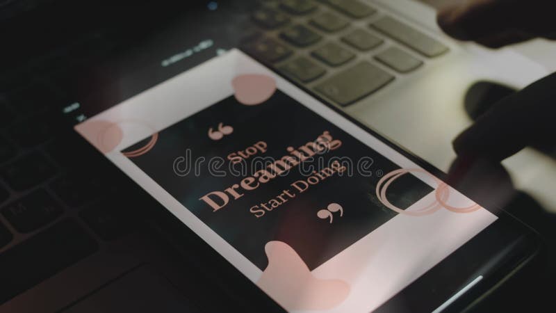 Stop Dreaming Start Doing Inscription on Mobile Phone Screen. Rays of Light Come from Screen ...