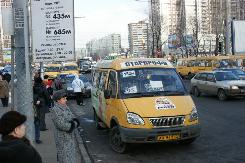 Stop of fixed-route taxis editorial stock photo. Image of motorway ...