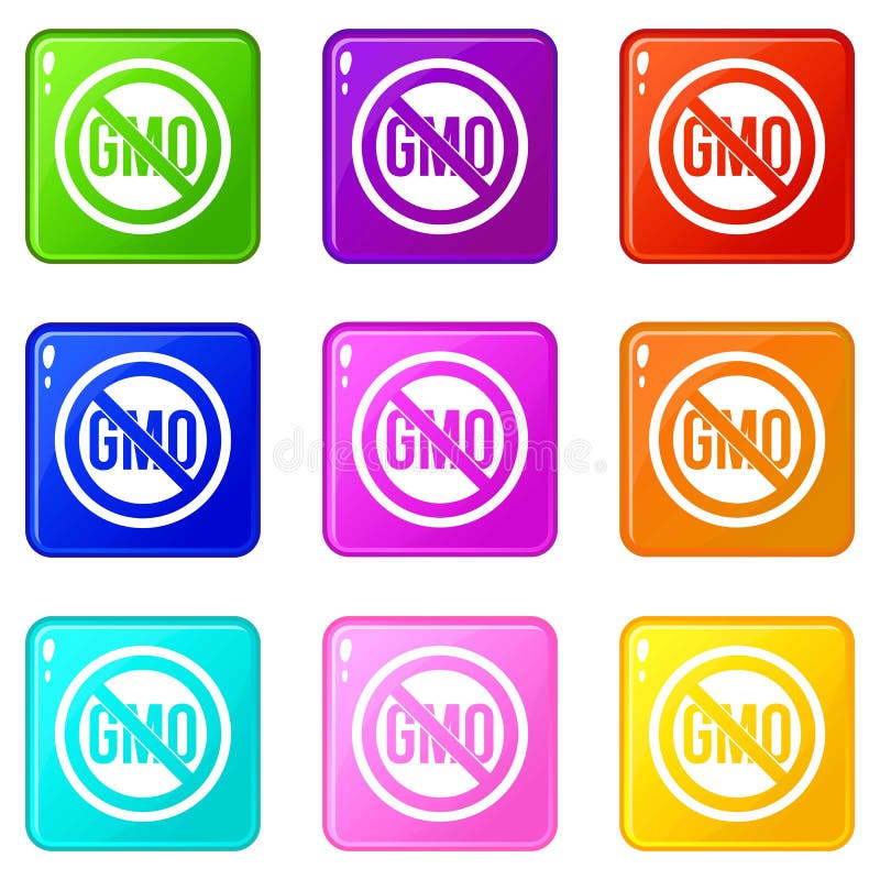 Stop GMO icons 9 set stock vector. Illustration of organism - 96245523