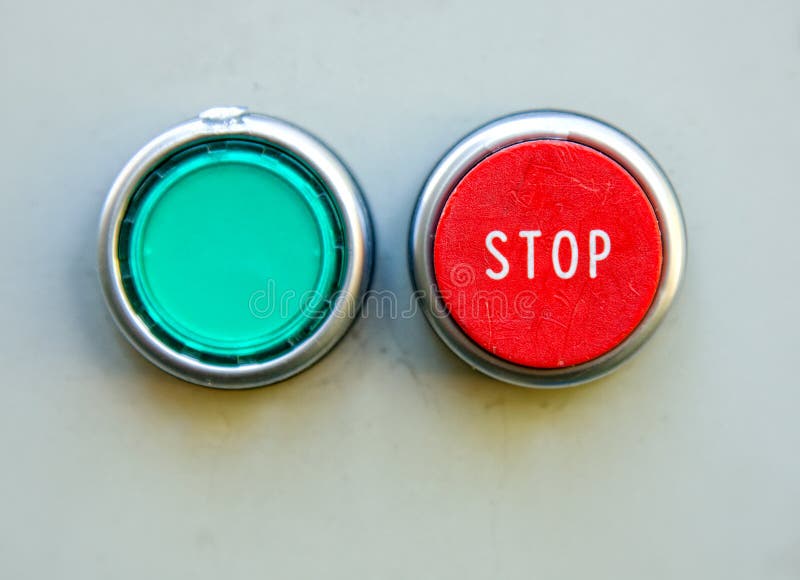 Red stop button stock image. Image of halt, silver, metallic - 5383329