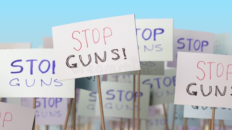 Stop Guns Placards at Street Demonstration. Conceptual Loopable ...