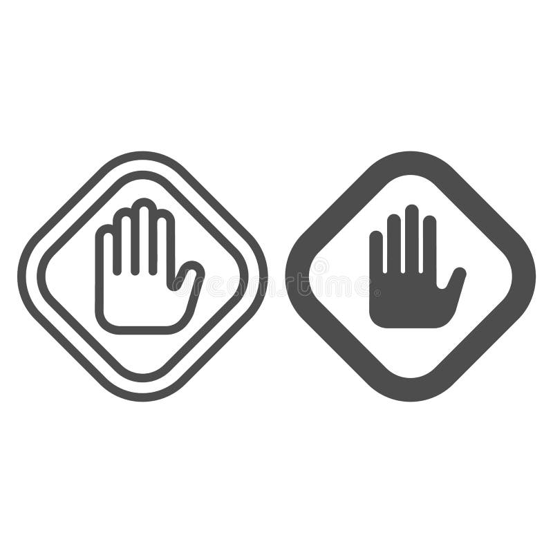Stop Hand Gesture in Frame Line and Solid Icon. Caution and Hazard ...