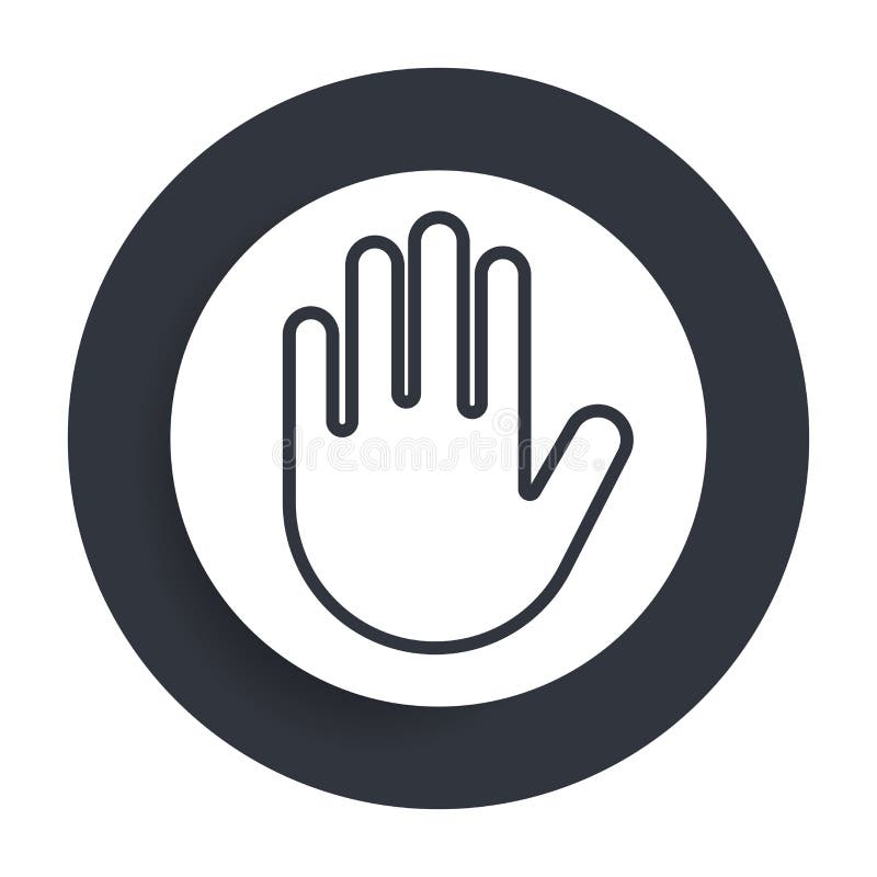 Stop Hand Icon Flat Vector Round Button Clean Black and White Design ...