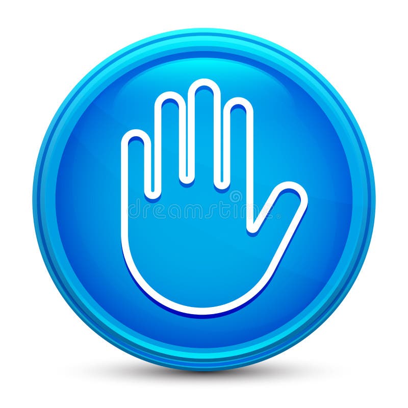 Stop Hand Icon Glass Shiny Blue Round Button Isolated Design Vector ...