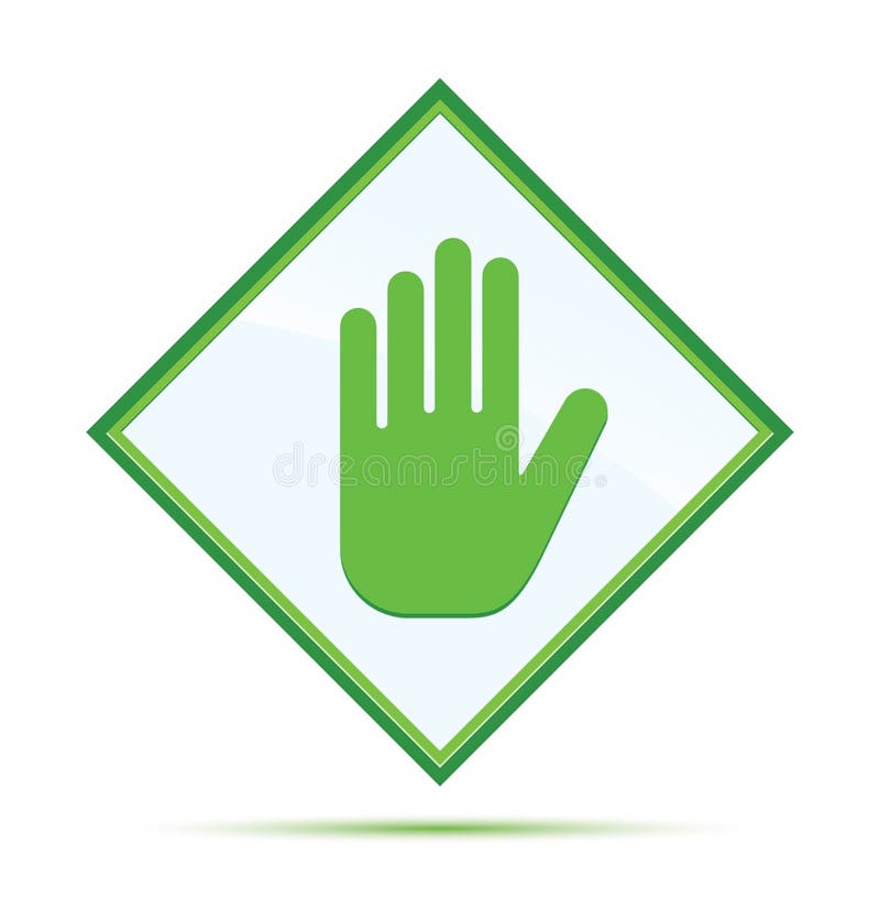 Stop Hand Icon Modern Abstract Green Diamond Button Stock Illustration ...