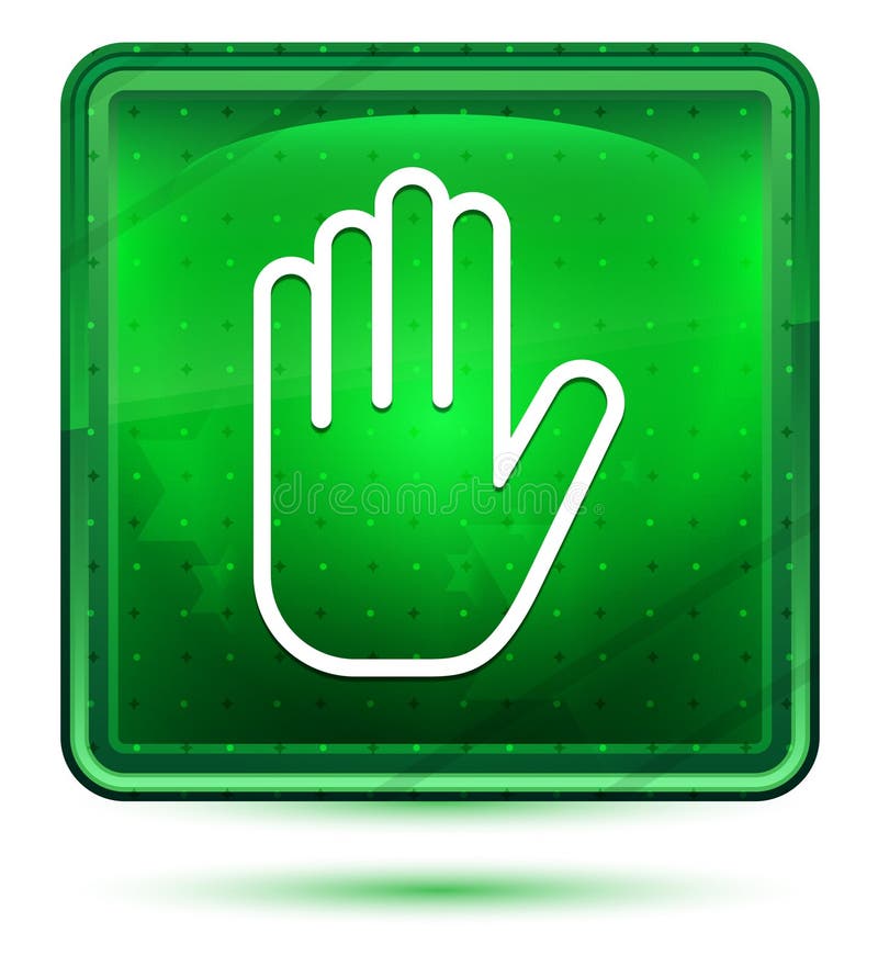 Stop Hand Icon Neon Light Green Square Button Stock Illustration ...