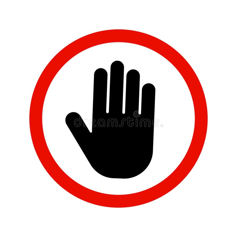 Stop Hand Icon. Red Circle Border. Black Hand Symbol. Warning Vector ... Stop Hand Icon. Red Circle Border. Black Hand Symbol. Warning Vector ...