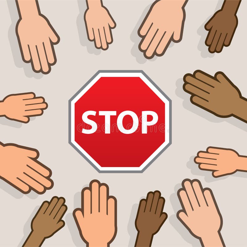 Colorful Hands on Stop Sign Stock Vector - Illustration of attention ...
