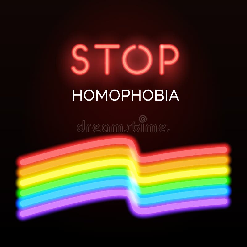 Stop Homophobia Card. Vector Neon LGBT Flag Stock Vector - Illustration ...