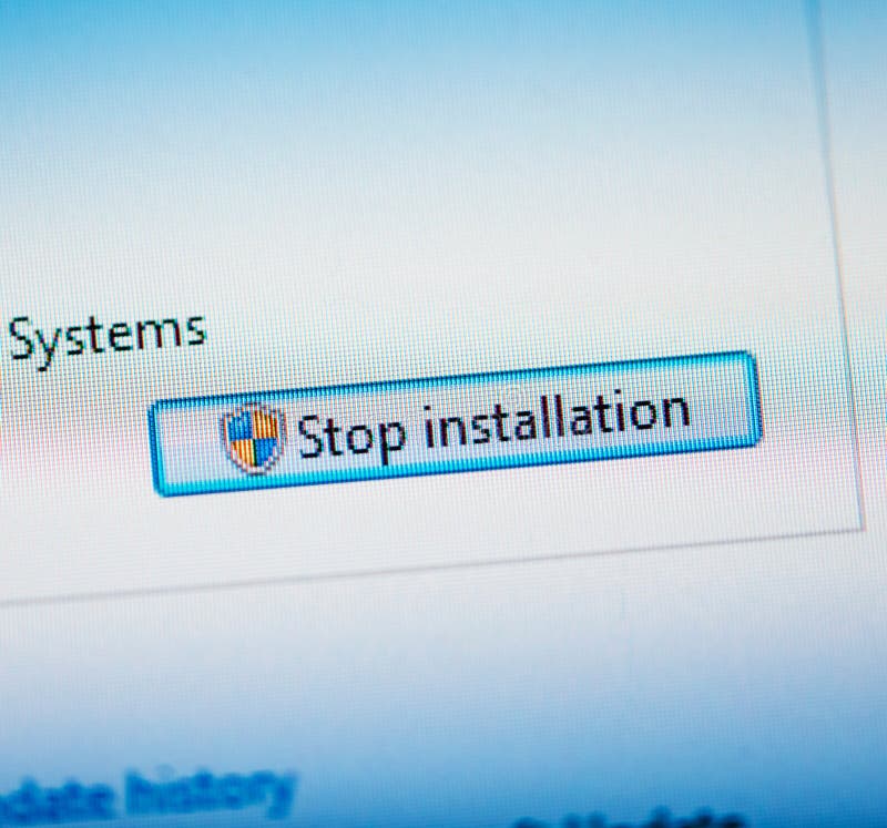 Stop installation button stock photo. Image of software - 38417258