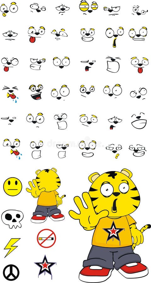 Stop Kid Tiger Cartoon Expressions Set Stock Vector - Illustration of ...