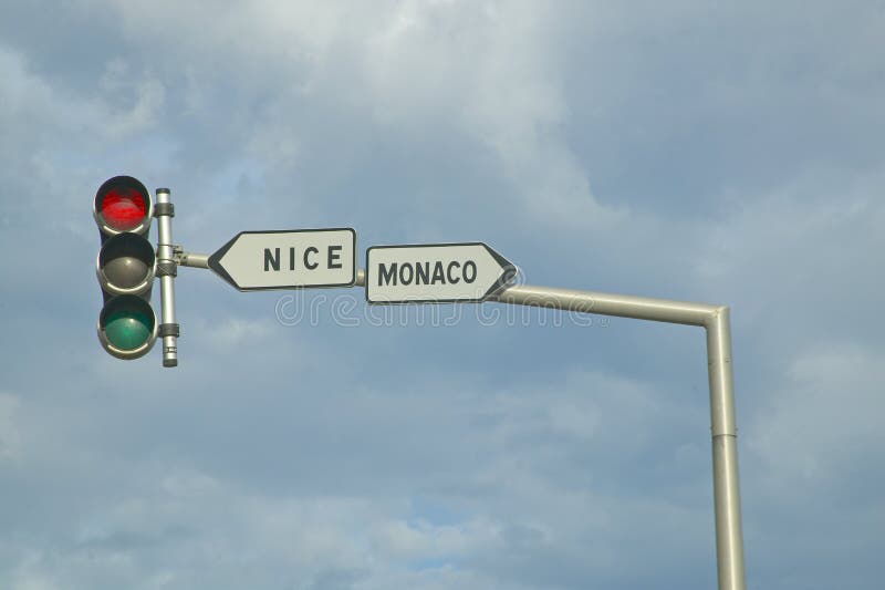Stop Light with Direction Sign, Nice or Monaco Stock Image - Image of ...