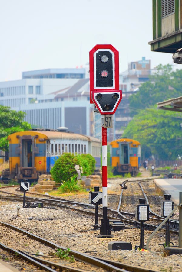 Traffic Light Shows Red Signal on Railway. Stock Image - Image of ...
