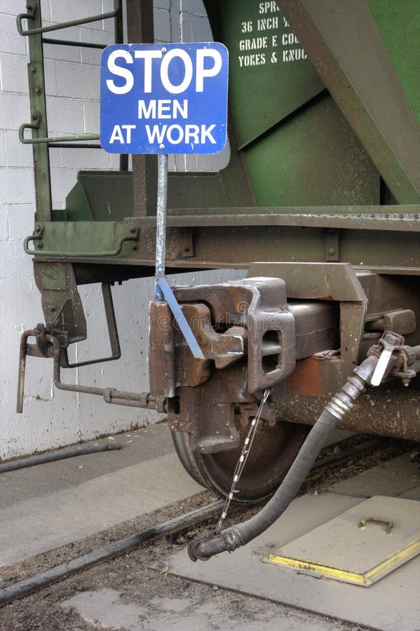 Stop Men at Work Sign on Railroad Car Stock Photo - Image of wheel ...