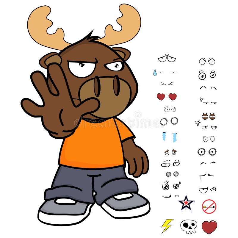Stop Moose Kid Character Cartoon Expressions Set in Vector Format Stock ...