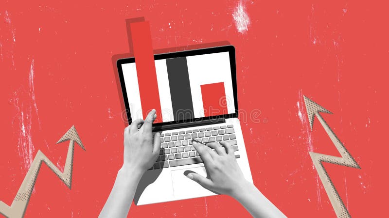 Stop Motion, Animation. Conceptual Design. Human Hands Working on Laptop. Graphs and Analytics ...