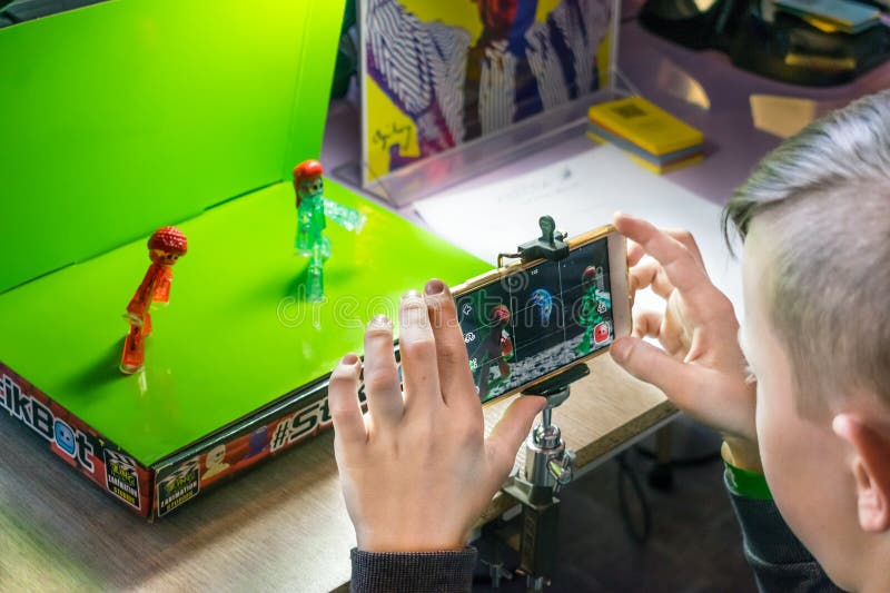 Stop Motion Animation Process with Stikbot Details and Toy Figures. Boy ...