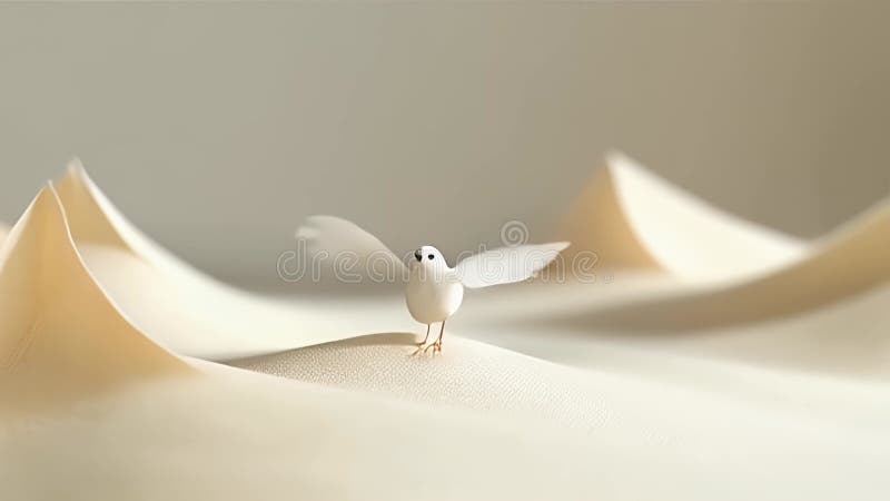 Small White Paper Bird Perched on Dune Peak with Light Tan Gradient ...