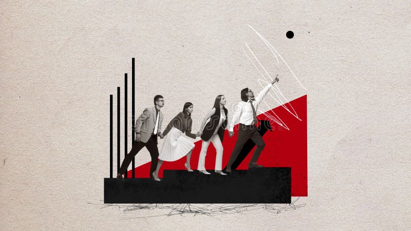 Stop Motion. Animation. Team of Workers Following the Leader Over Light ...