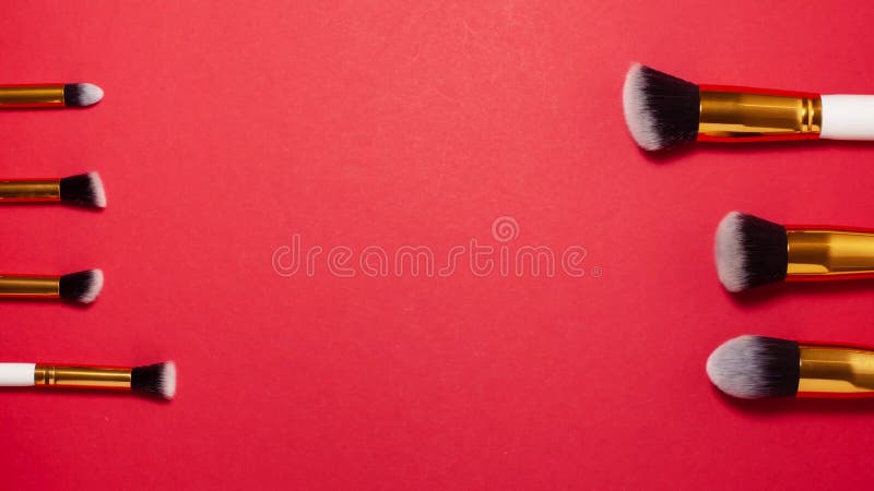 Stop Motion Animation Top View of Cosmetics Brushes Set for Makeup at ...