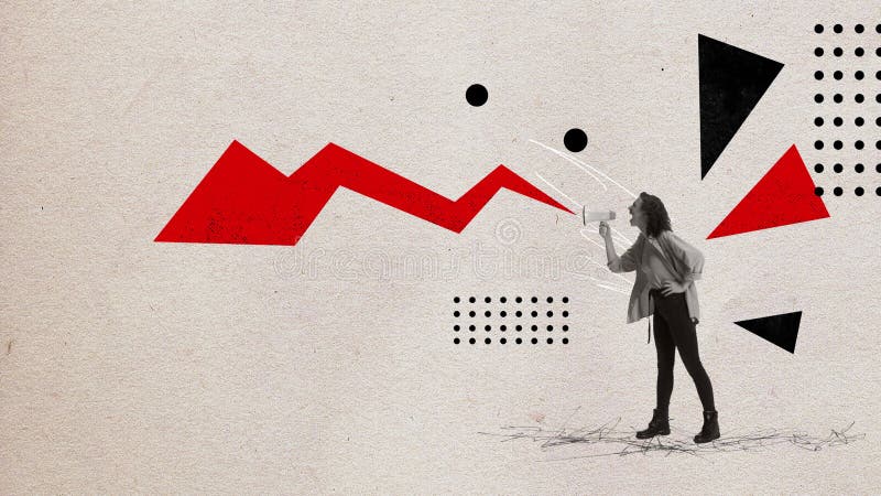 Stop Motion, Animation. Woman Shouting Via Loudspeaker Over Light ...