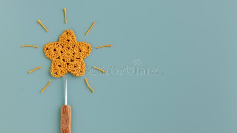 Stop Motion Animation Yellow Crocheted Stars Moving Row on a Blue ...
