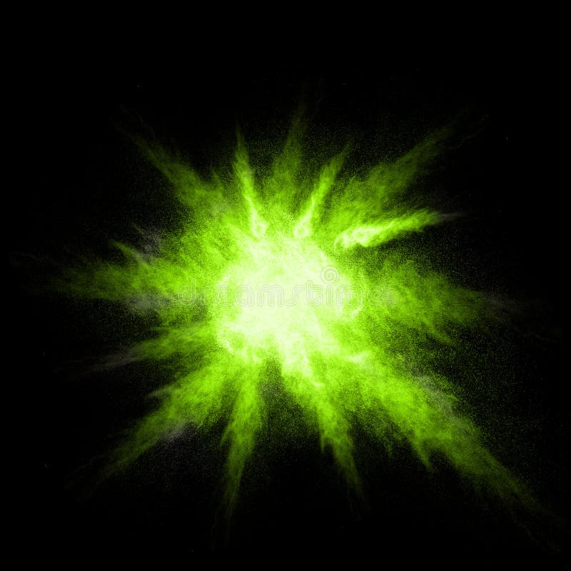 Stop Motion of Green Dust Explosion Isolated on Black Background Stock ...