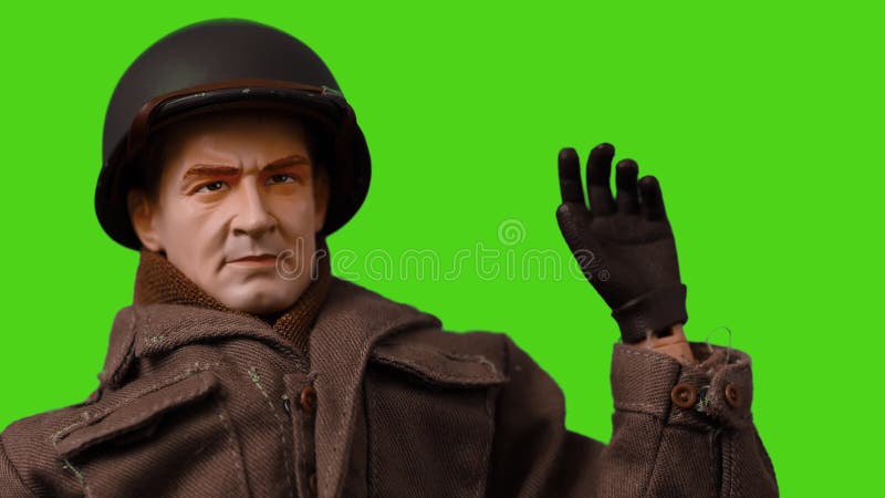 Stop Motion of Toy Soldier Hello with the Hand on Green Screen Stock ...