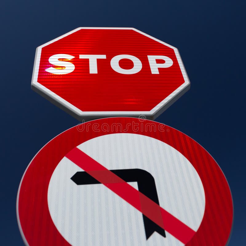 STOP and No Left Turn Signs Stock Photo - Image of road, metal: 70619598